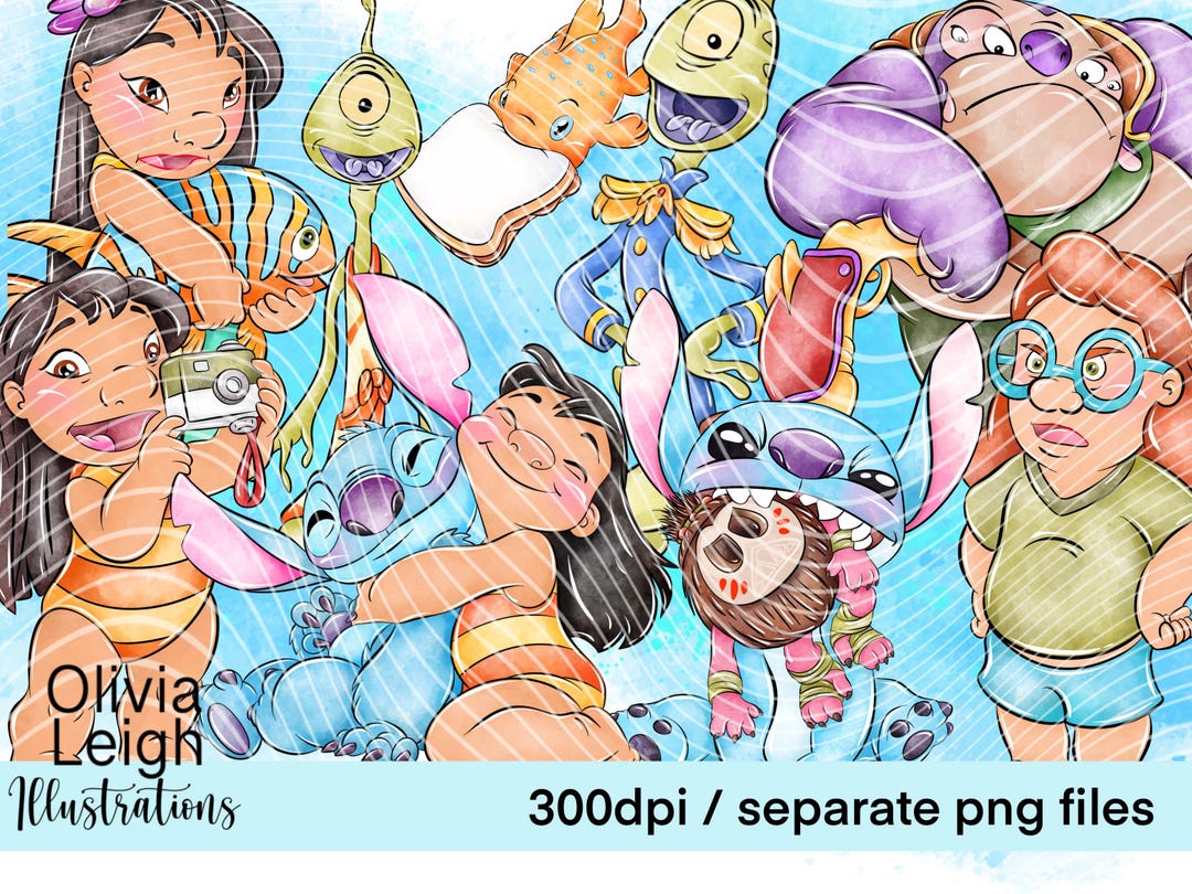 Set of Lilo and Stitch Cute Clipart Set PNG Files Hand Drawn DIGITAL ...