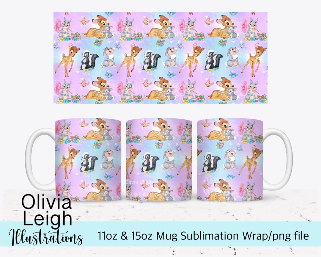 Cute Bambi Sublimation Wrap PNG File for 11oz and 15oz Mug DIGITAL ...