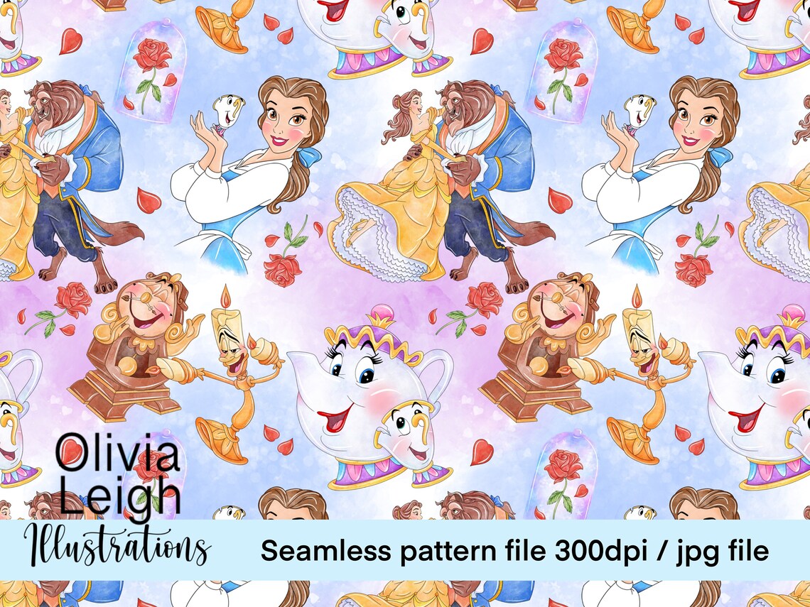 Cute Beauty and the Beast Seamless Pattern. Digital Paper. - Etsy