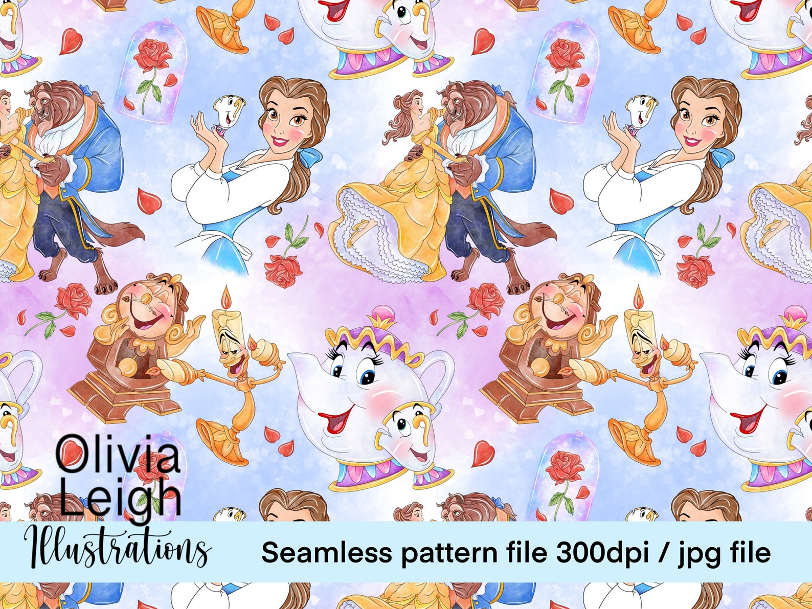 Cute Beauty and the Beast Seamless Pattern. Digital Paper. - Etsy