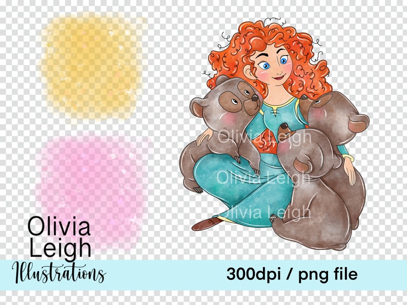 Princess Merida Brave Bear Cubs Cute Clipart PNG Files DIGITAL - Etsy