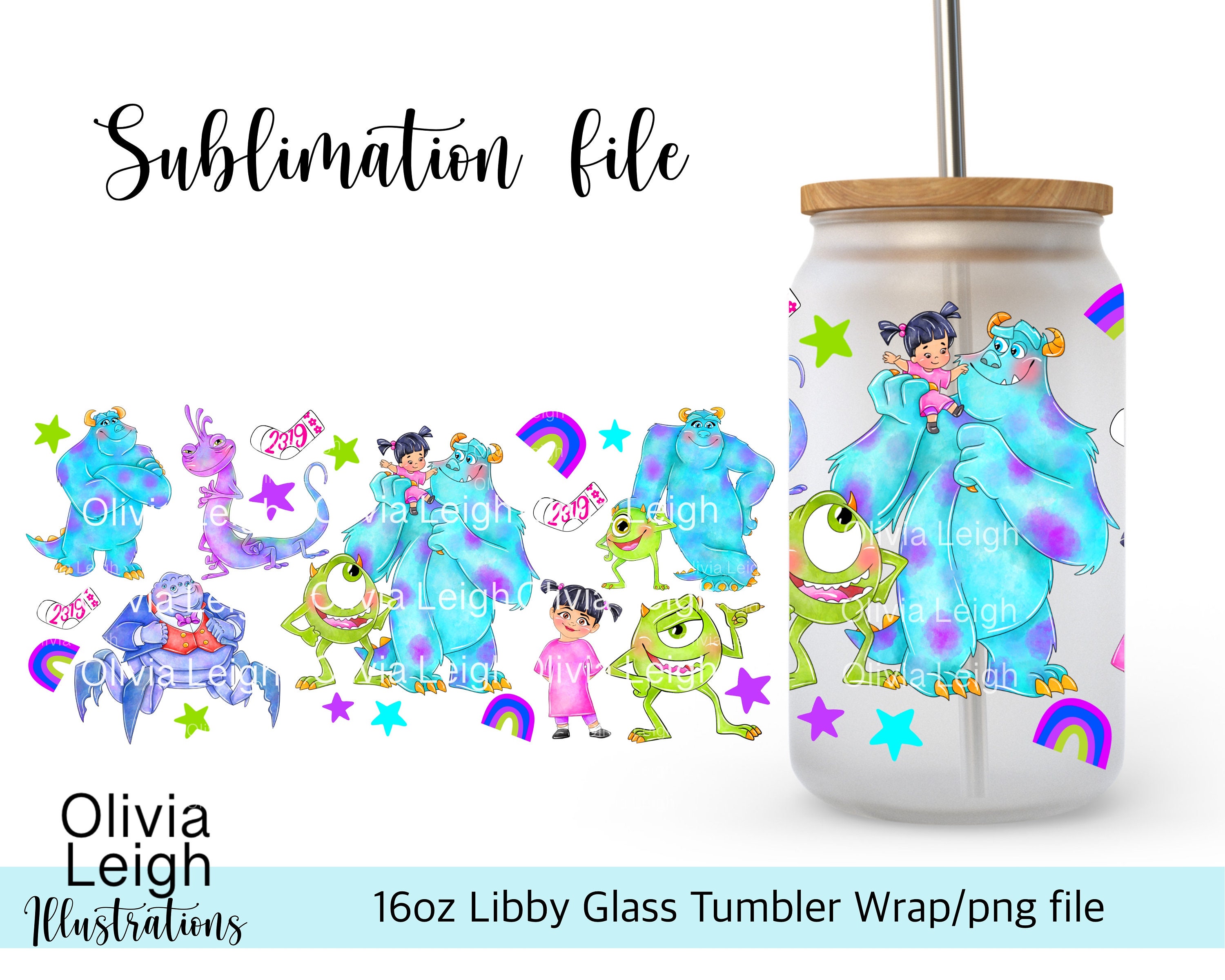 Monsters Inc Cup Wrap Png File DIGITAL DOWNLOAD 16oz Glass Tumbler ...