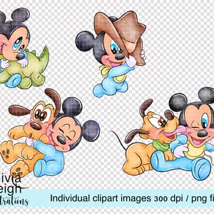 Cute Baby Mickey Toddler Clipart Set PNG Files Hand Drawn DIGITAL ...