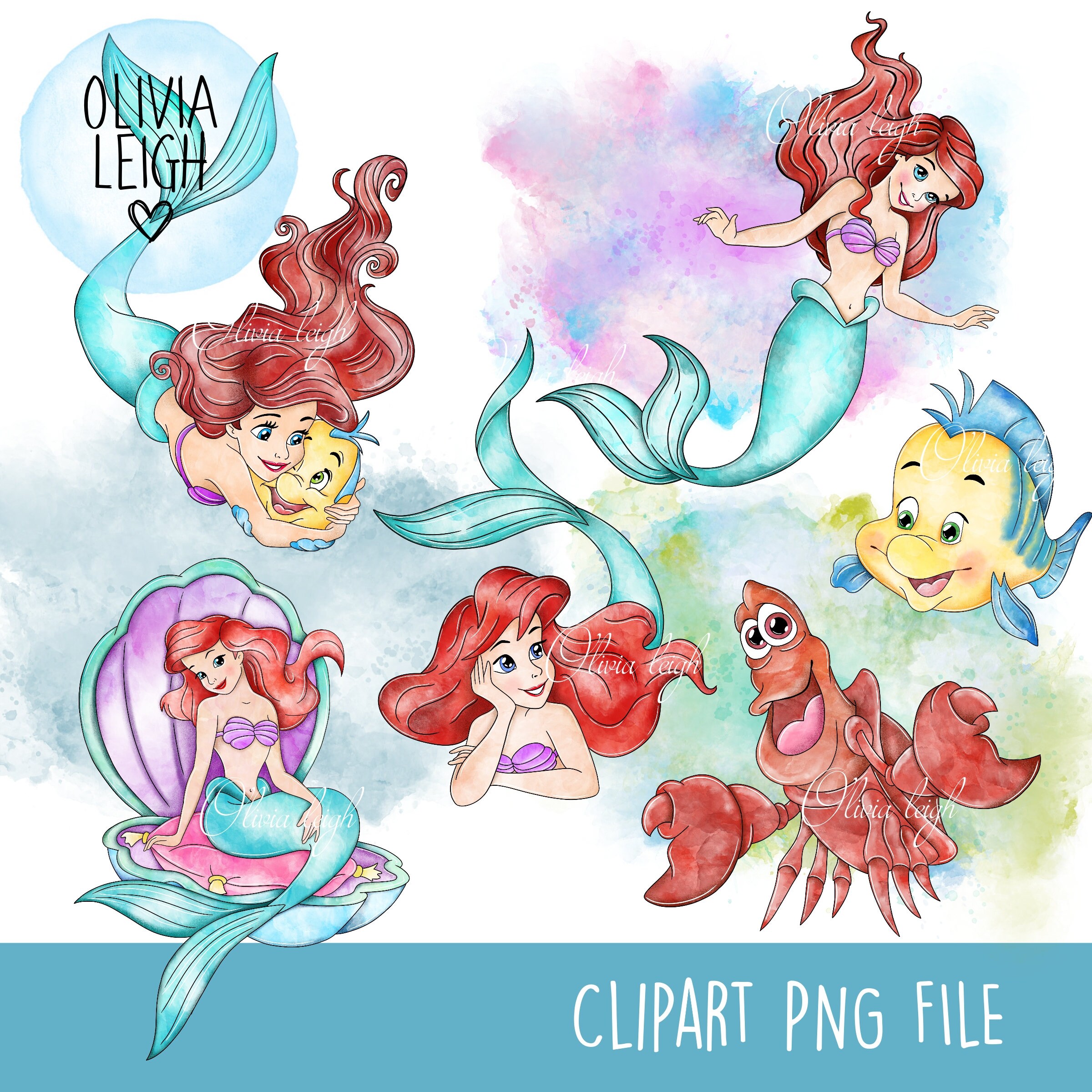 Set of Princess Ariel Cute Clipart PNG Files DIGITAL DOWNLOAD - Etsy
