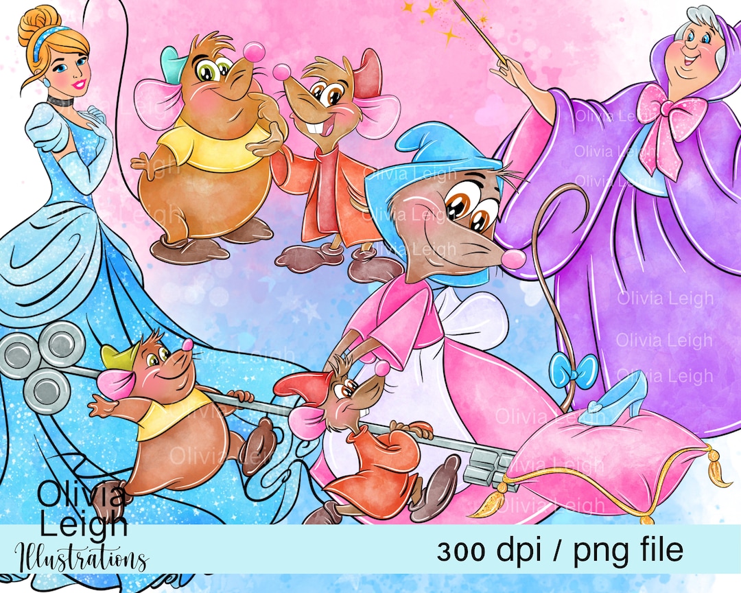 Princess Cinderella, Fairy Godmother and Mice Cute Clipart Set PNG ...
