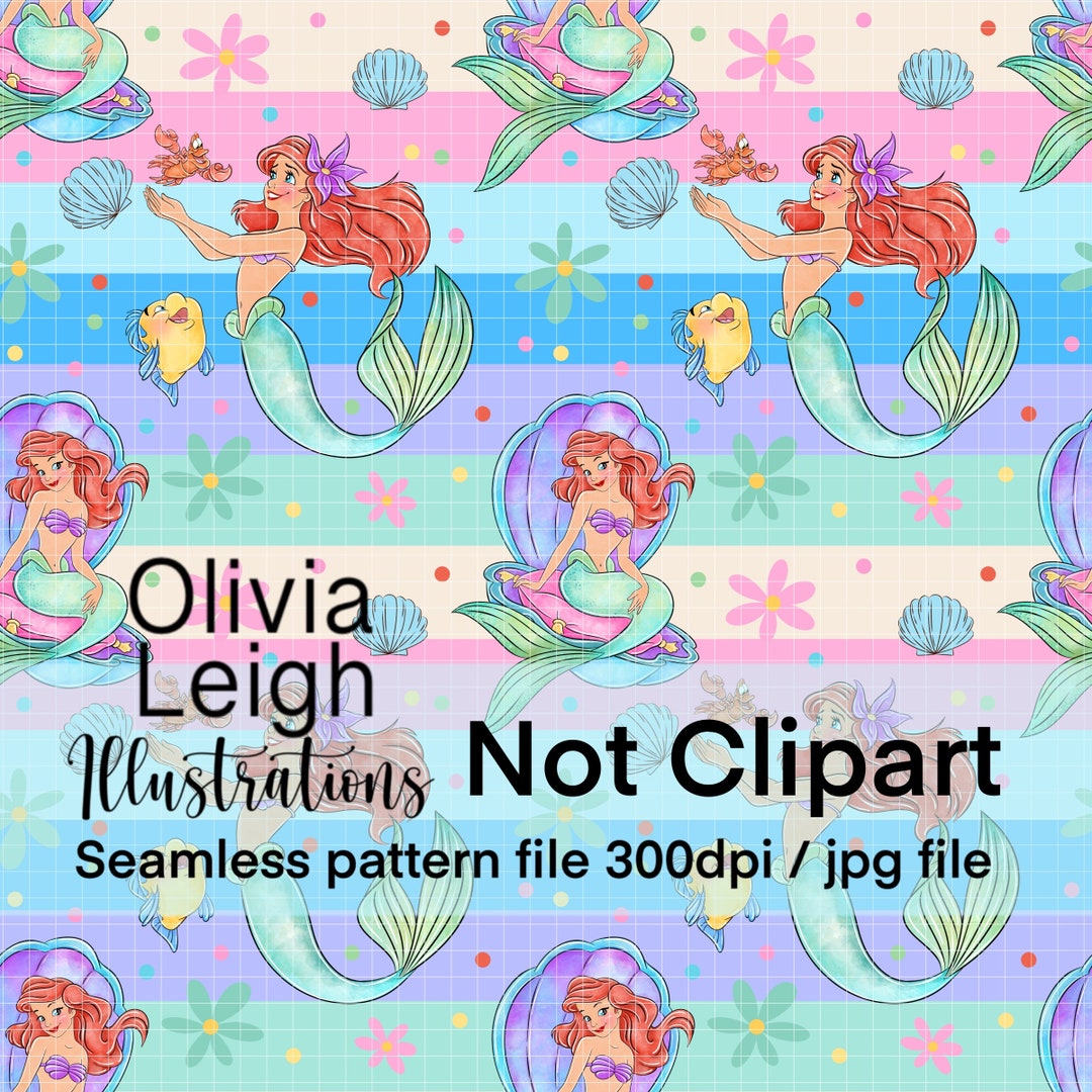 Princess Ariel Seamless Repeat Pattern. Digital Paper. DIGITAL DOWNLOAD ...