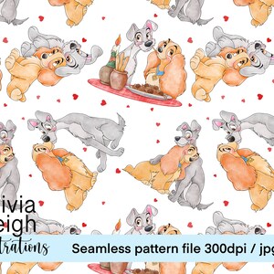 Set of 9 Cute Lady and the Tramp Seamless Patterns. Digital Paper ...