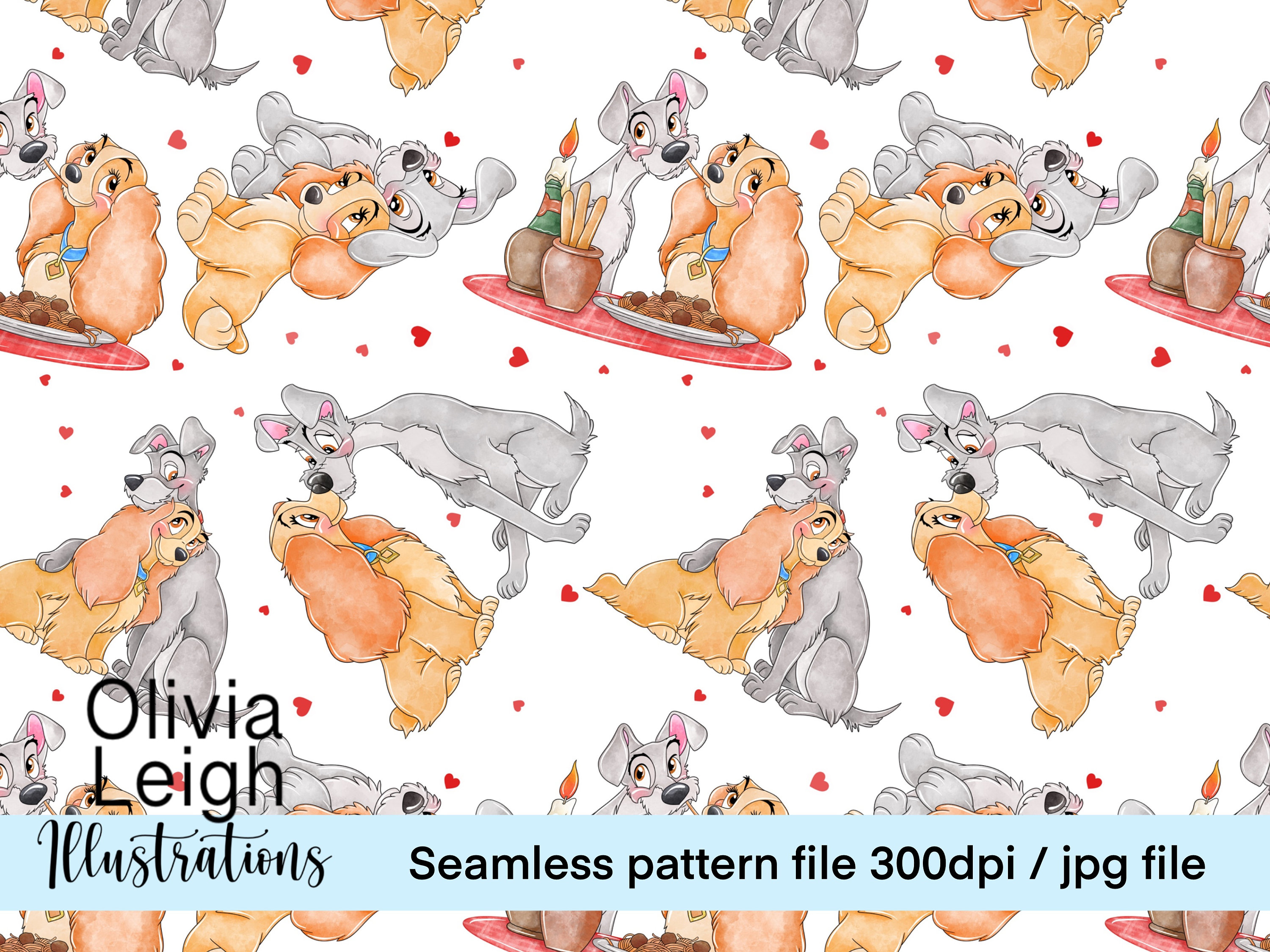 Set of 9 Cute Lady and the Tramp Seamless Patterns. Digital - Etsy