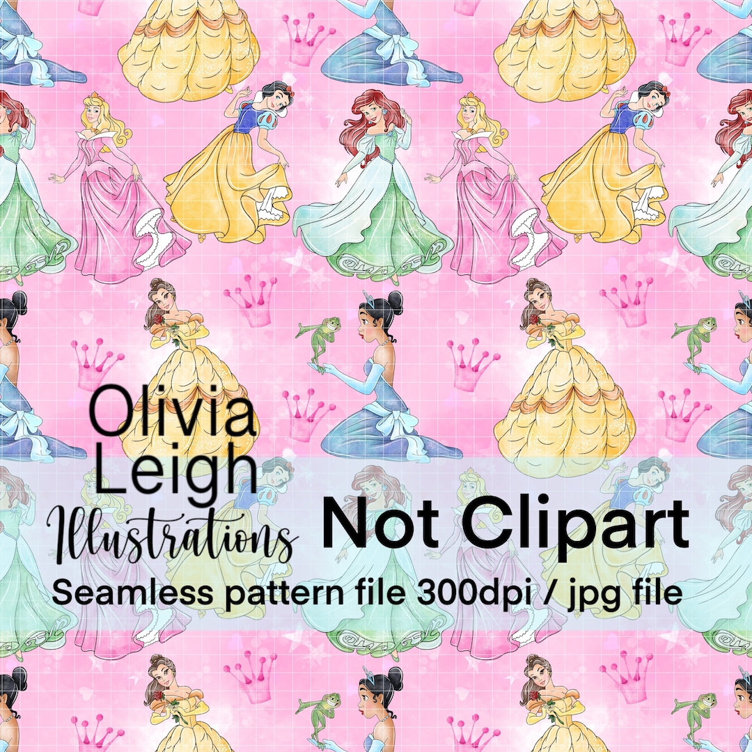 Princess Ariel, Jasmine, Snow White, Tiana and Belle Cute Seamless ...