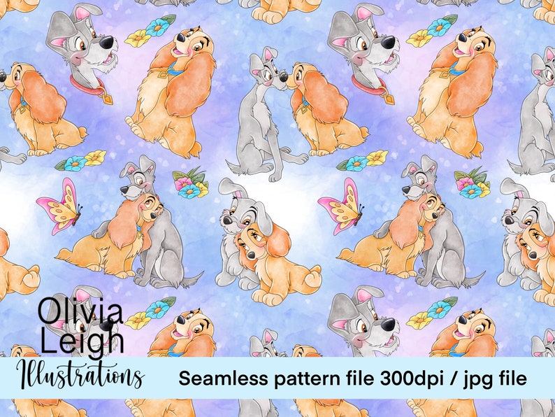 Cute Lady and the Tramp Dog Puppy Seamless Pattern. Digital - Etsy
