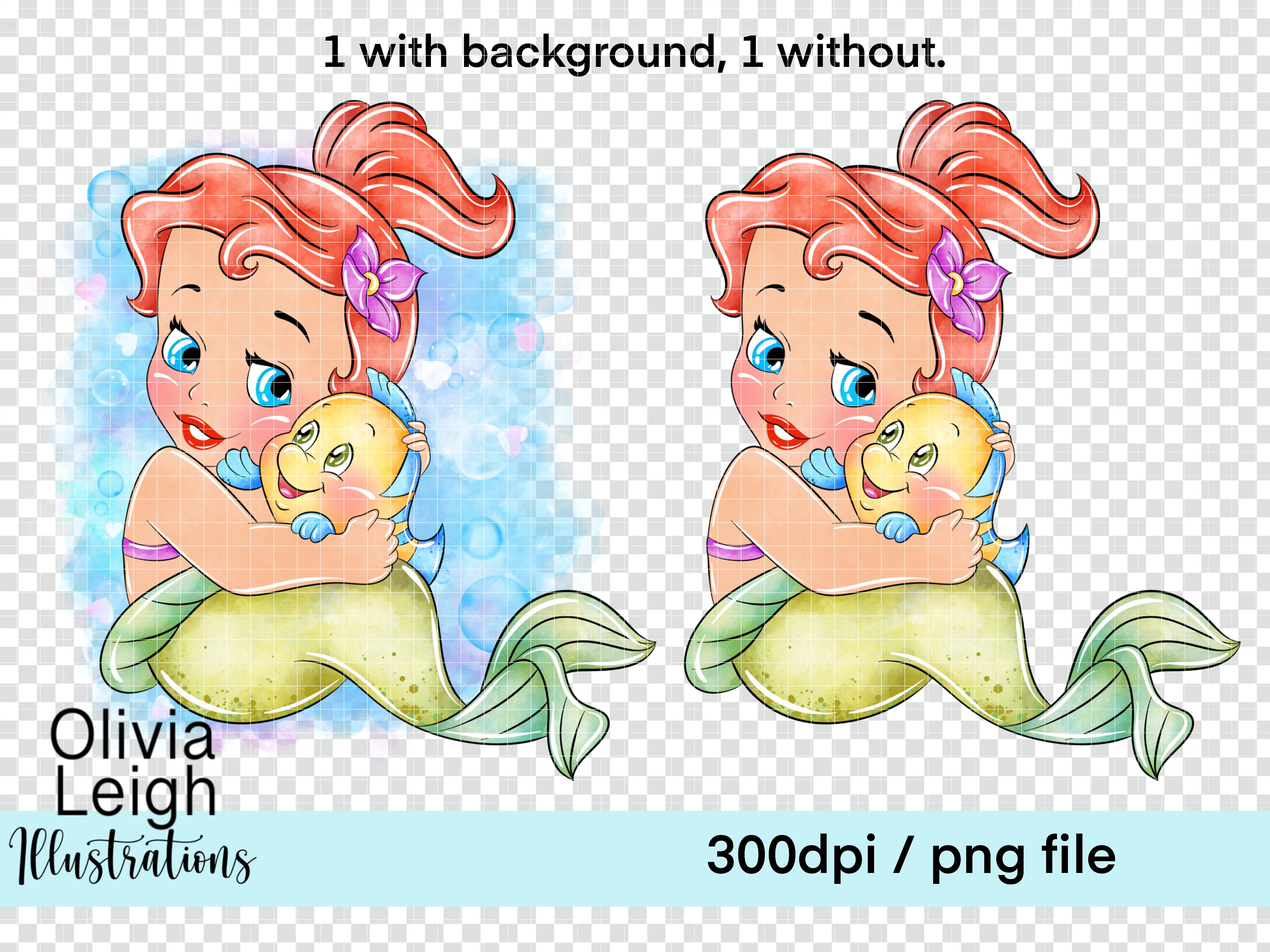 Baby Princess Ariel, the Little Mermaid, Toddler Cute Clipart PNG Files ...