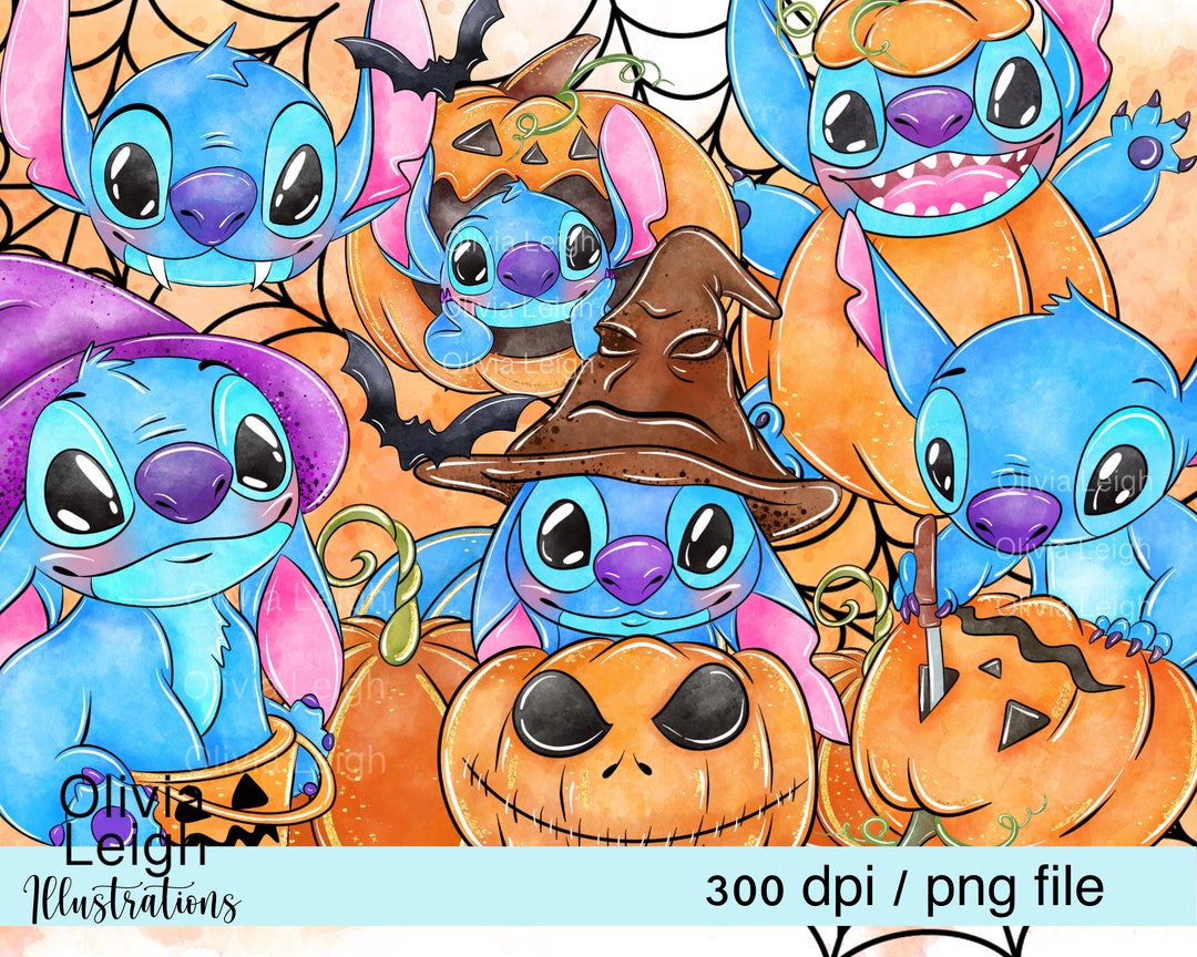 Set of Stitch Halloween Witch Cute Clipart PNG Files DIGITAL DOWNLOAD ...