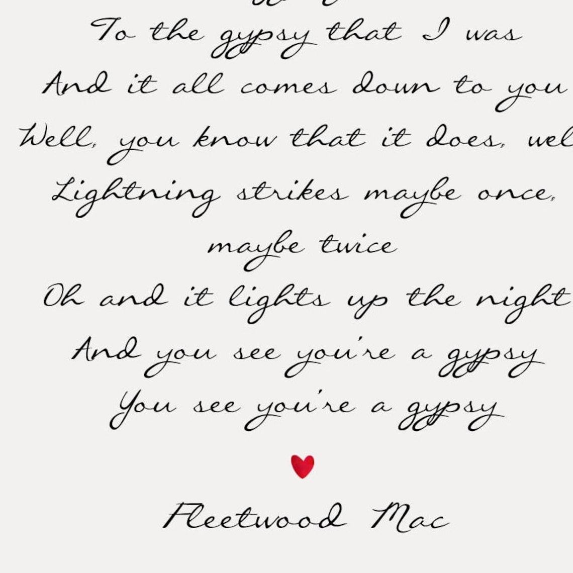Fleetwood Mac Gypsy Song Lyrics Quote Wall Art Print | Etsy