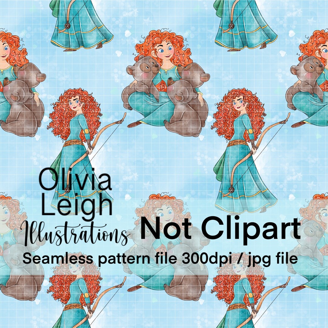 Cute Princess Merida Brave Seamless Pattern. Digital Paper. DIGITAL ...