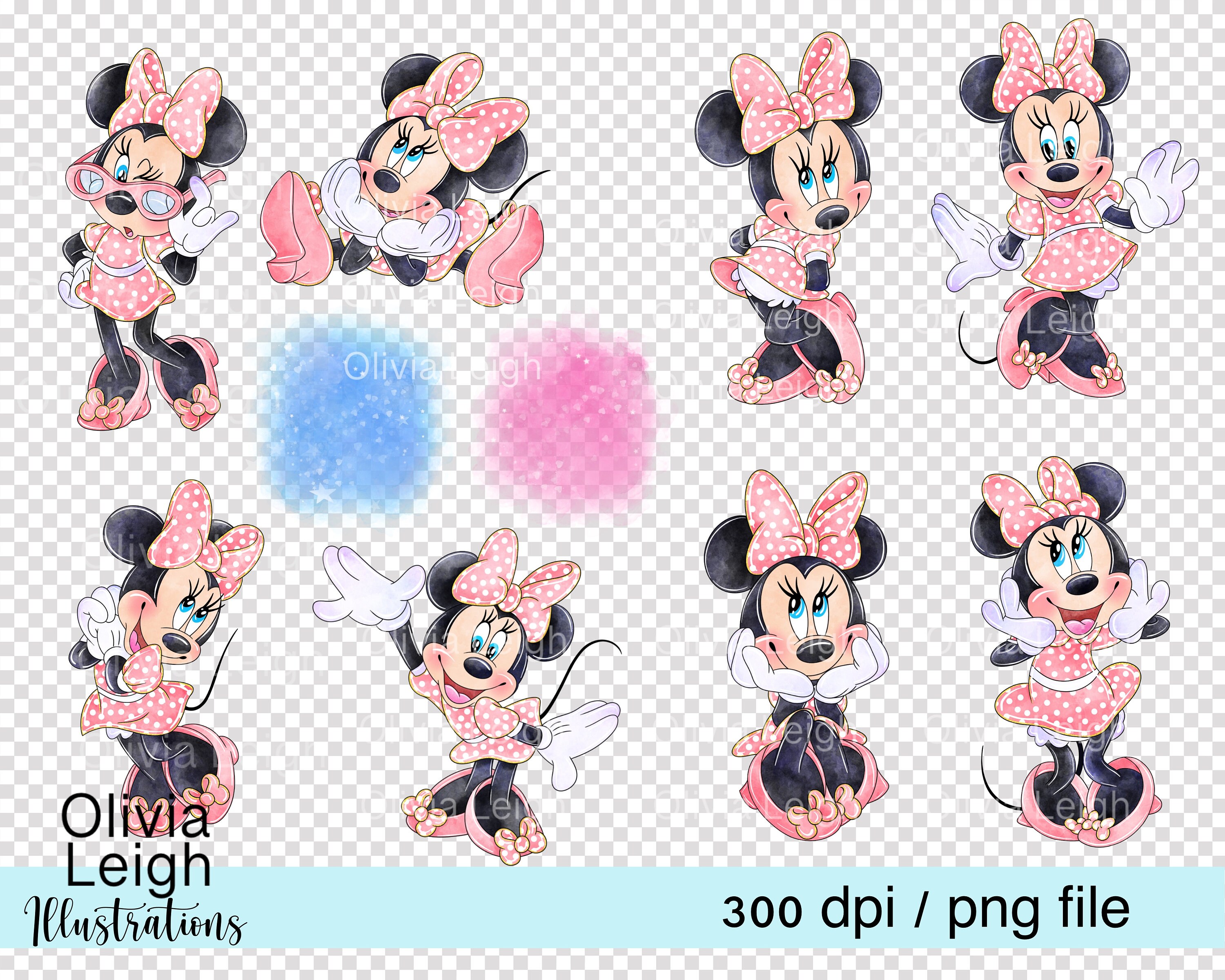 Set of Cute Minnie Mouse Pink Clipart PNG Files DIGITAL DOWNLOAD ...