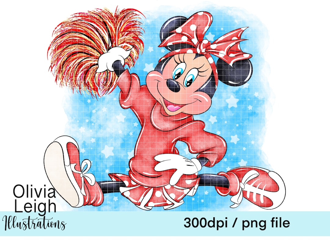 Cheerleader Minnie, Cute Clipart PNG Files Hand Drawn DIGITAL DOWNLOAD ...