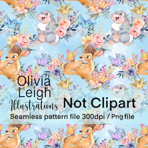 Cute Bambi and Thumper Floral Seamless Repeat Pattern. Digital Paper ...