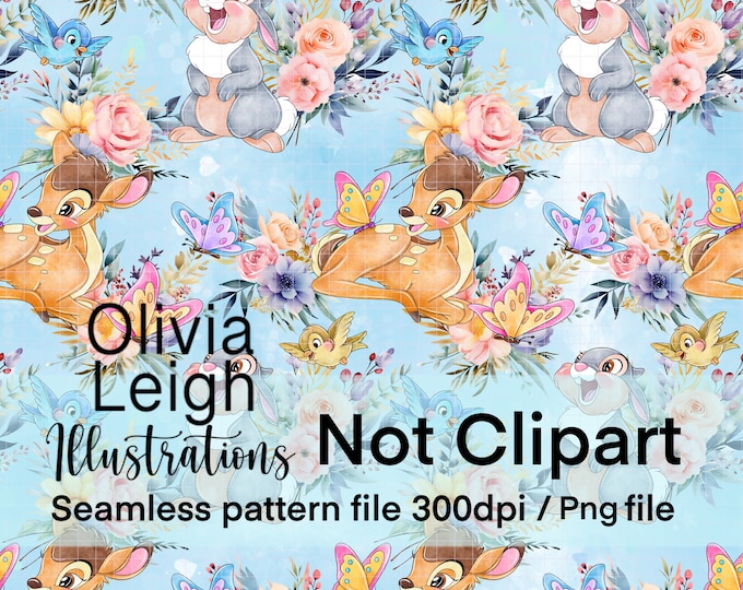 Cute Bambi and Thumper Floral Seamless Repeat Pattern. Digital Paper ...