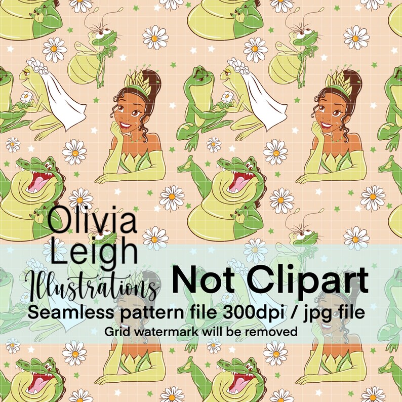 Princess Tiana, the Princess and the Frog Seamless Pattern. Digital ...