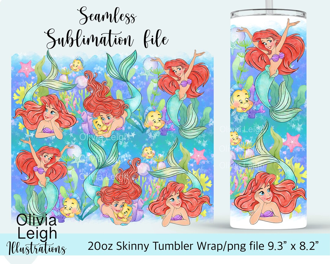 Princess Ariel the Little Mermaid Sublimation Design Wrap PNG File ...