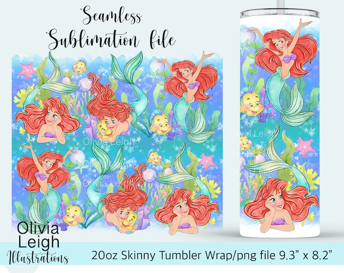 Princess Ariel the Little Mermaid Sublimation Design Wrap PNG File ...