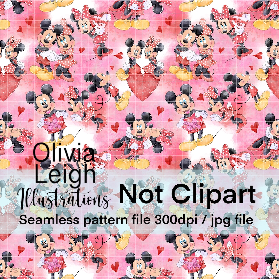Mickey and Minnie Mouse Valentines, Love Cute Seamless Pattern. Digital ...