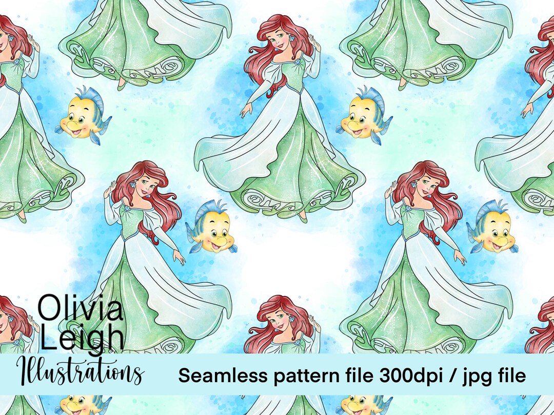 Cute Princess Ariel and Flounder Seamless Pattern. Digital - Etsy
