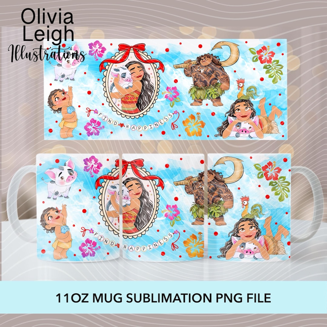 Princess Moana, Sublimation Mug Wrap PNG File for 11oz Mug DIGITAL ...