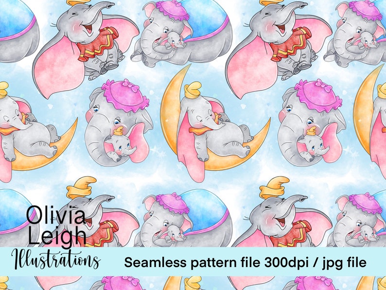 Dumbo Cute Seamless Pattern. Digital Paper. DIGITAL DOWNLOAD - Etsy