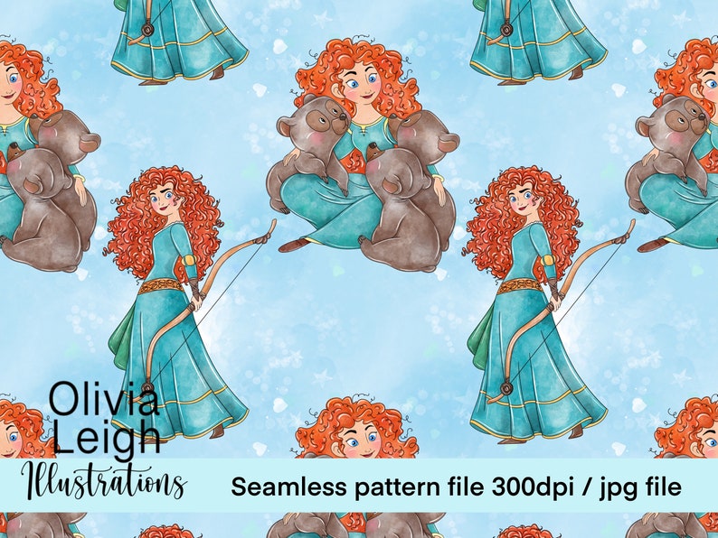 Cute Princess Merida Brave Seamless Pattern. Digital Paper. - Etsy