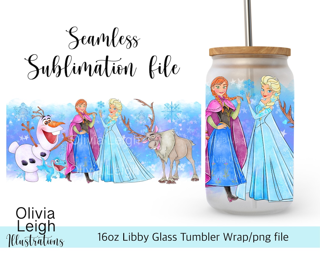 Princess Elsa Frozen Wrap PNG File DIGITAL DOWNLOAD 16oz Glass Tumbler ...