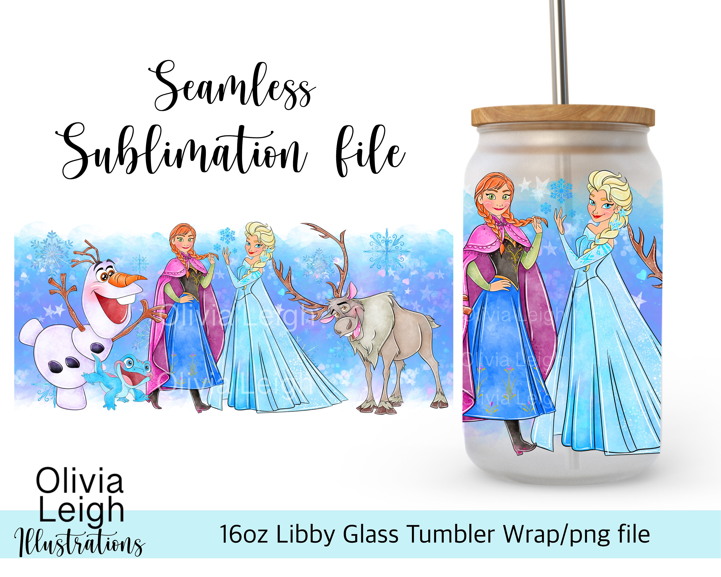 Princess Elsa Frozen Wrap PNG File DIGITAL DOWNLOAD 16oz Glass Tumbler ...