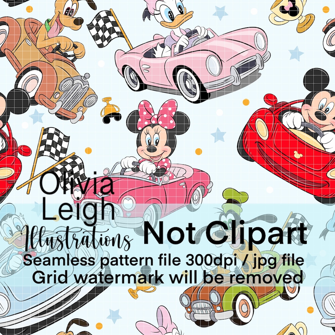Mickey, Minnie and Friends Cars Seamless Repeat Pattern. Digital Paper ...