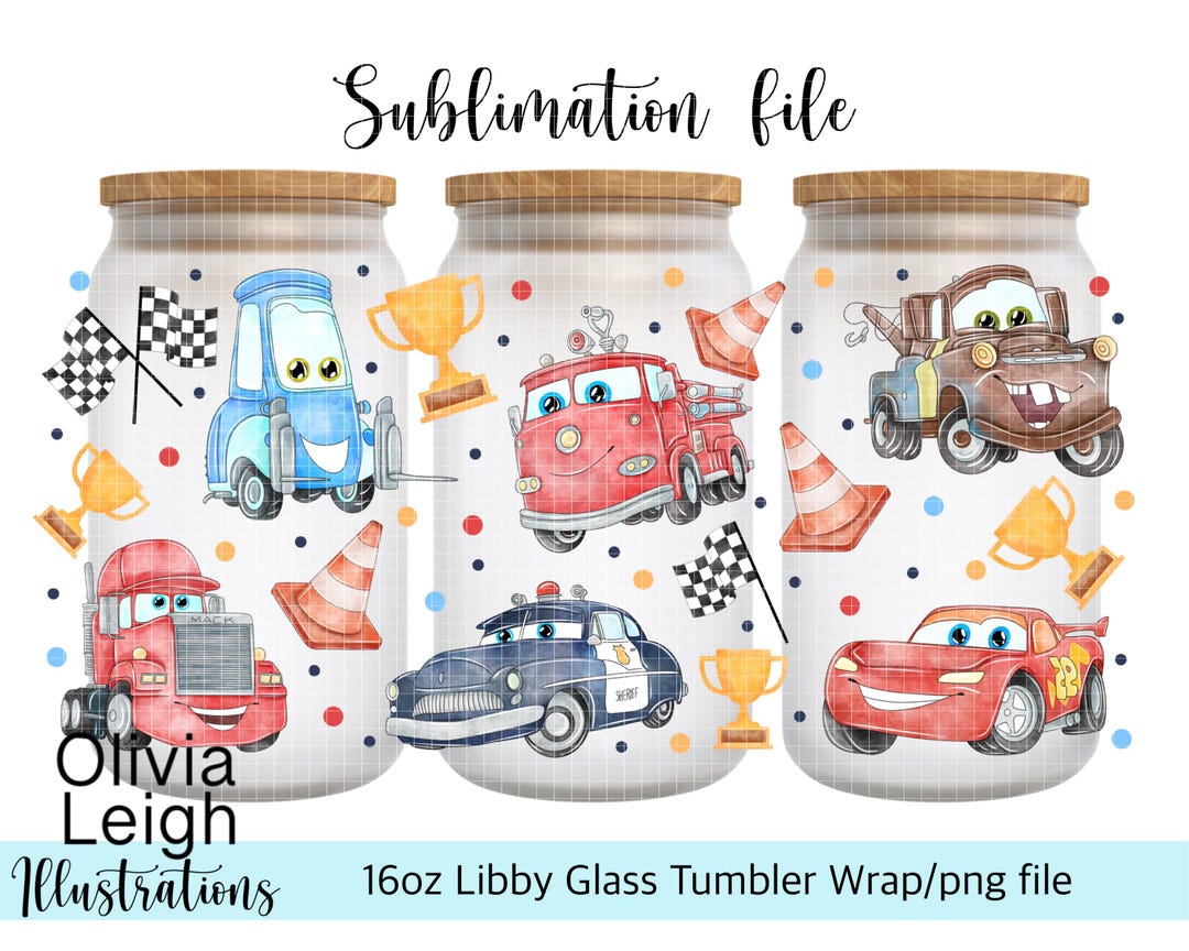 Cute Cars Sublimation Wrap PNG File DIGITAL DOWNLOAD 16oz Glass Tumbler ...