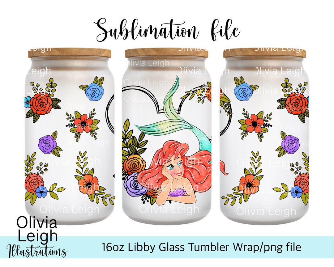 Princess Ariel Mermaid Cup Wrap Png File DIGITAL DOWNLOAD 16oz Glass ...
