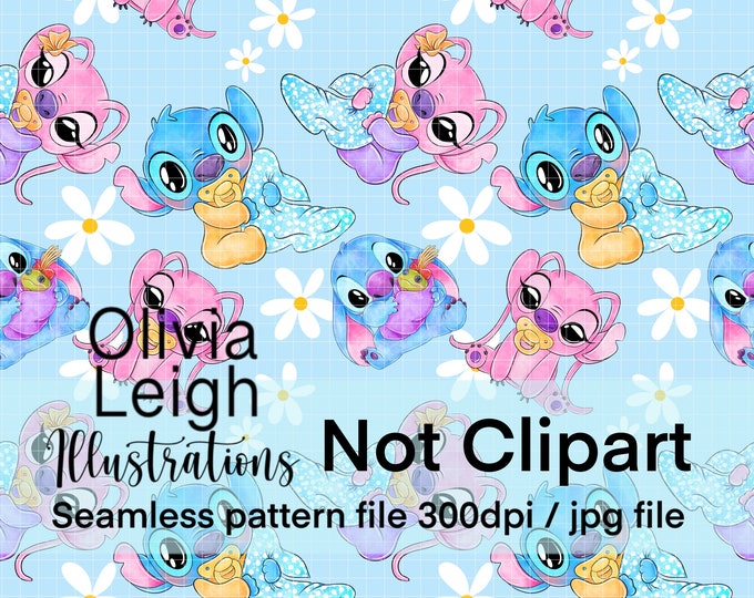 Cute Stitch and Angel Seamless Pattern. Digital Paper. DIGITAL DOWNLOAD ...