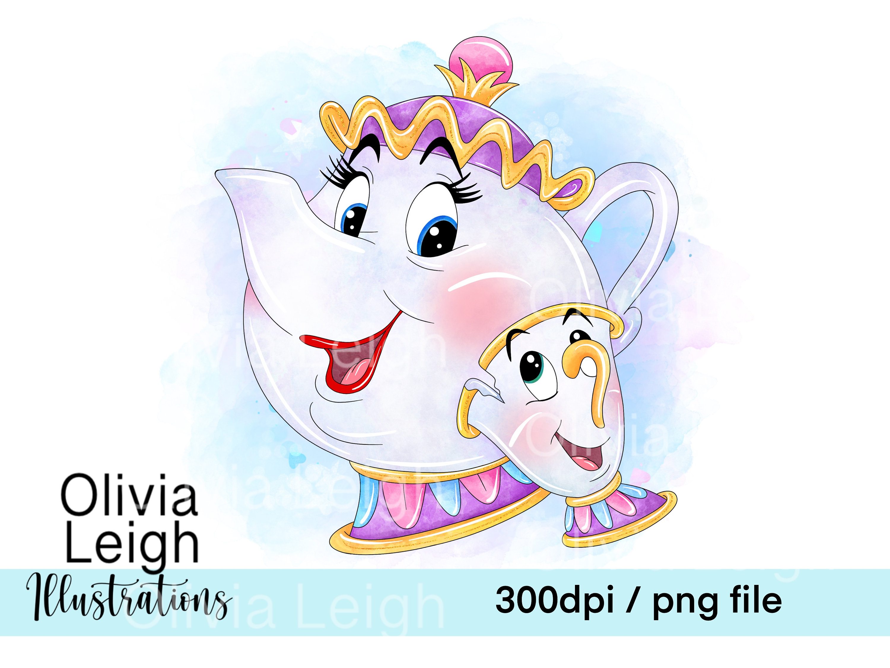 Princess Belle Mrs Potts and Chip Beauty and the Beast Cute Clipart PNG ...