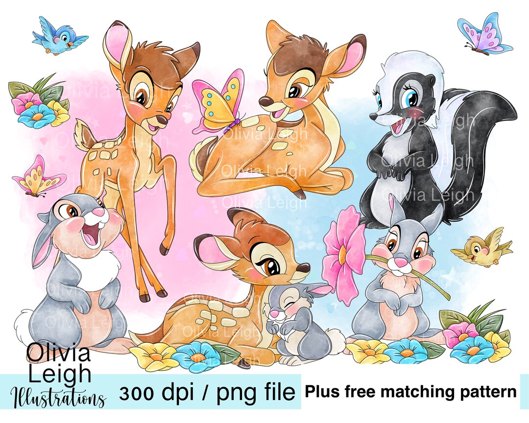 Set of Bambi and Thumper Cute Clipart PNG Files DIGITAL DOWNLOAD ...