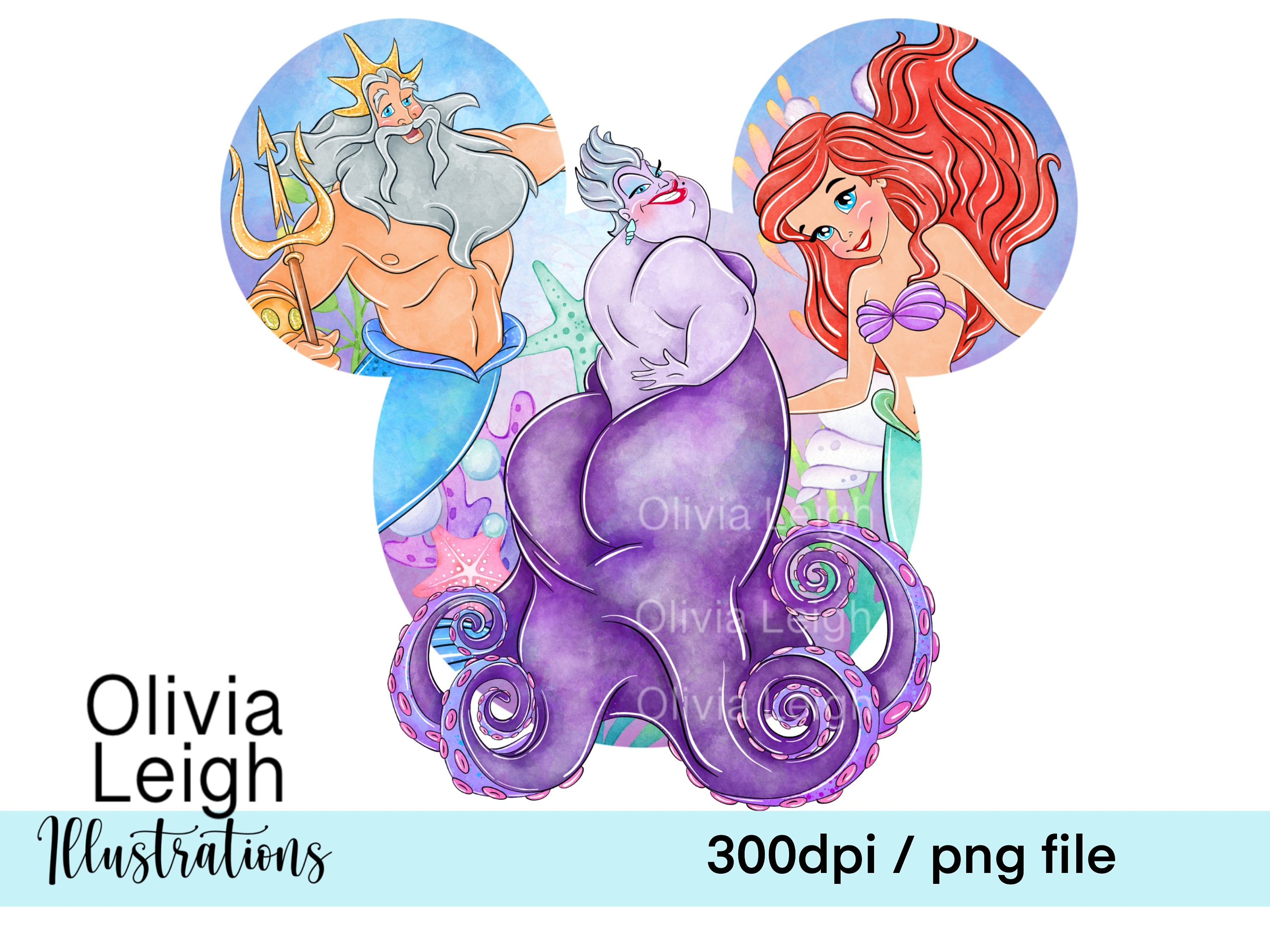 Princess Ariel and Villain Ursula Cute Clipart Sublimation PNG Files ...