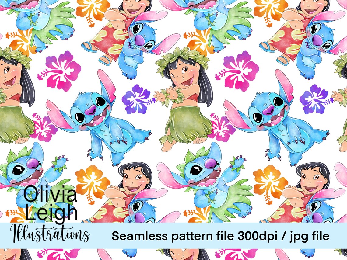 Cute Lilo and Stitch Hula Seamless Pattern. Digital Paper. - Etsy
