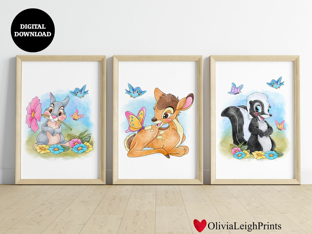 Set of Three Bambi and Friends Watercolour Word Art Quote Print-wall ...