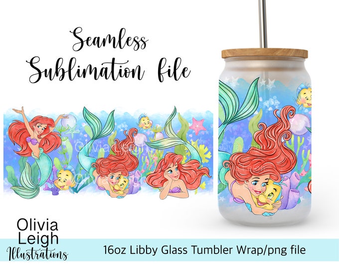 Princess Ariel the Little Mermaid Sublimation Wrap PNG File DIGITAL ...
