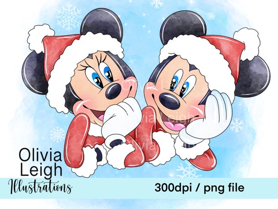 Mickey and Minnie Mouse Christmas Cute Clipart PNG Files - Etsy