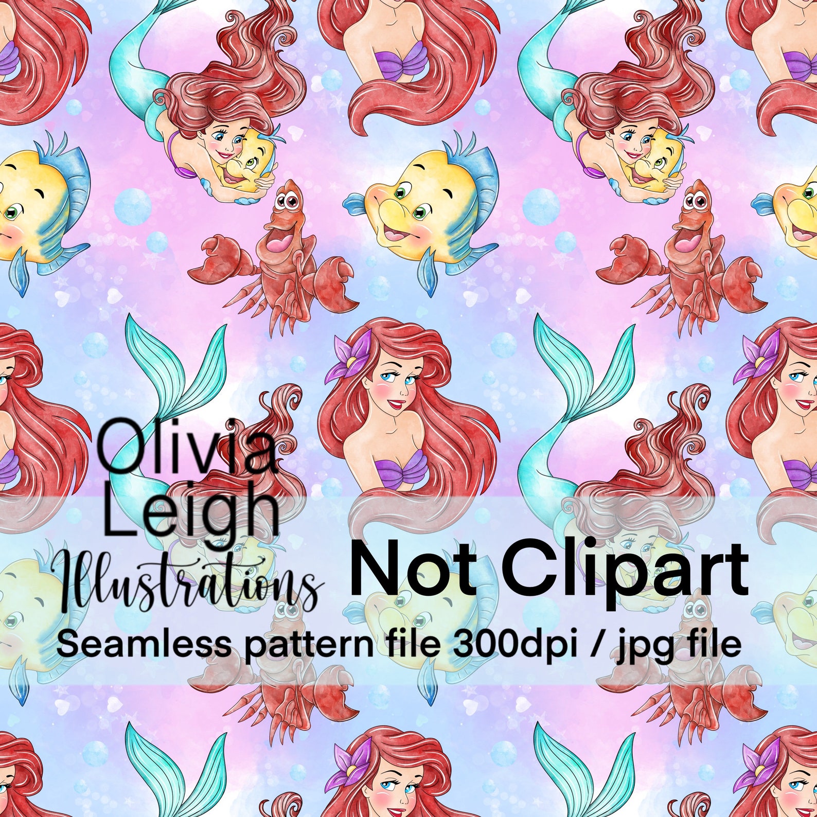 Cute Princess Ariel and Flounder Seamless Pattern. Digital - Etsy
