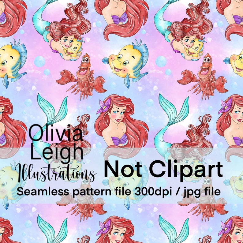 Cute Princess Ariel and Flounder Seamless Pattern. Digital - Etsy