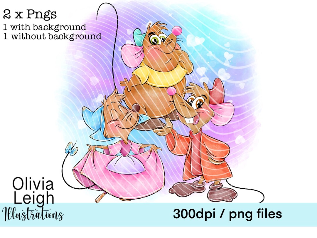Princess Cinderella, Mice, Gus Mouse, Cute Clipart PNG Files DIGITAL ...