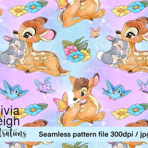 Set of 9 Cute Bambi Seamless Patterns. Digital Paper. DIGITAL DOWNLOAD ...