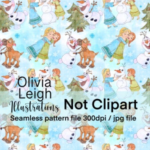 Princess Elsa and Anna Frozen Olaf Cute Seamless Pattern. Digital Paper ...