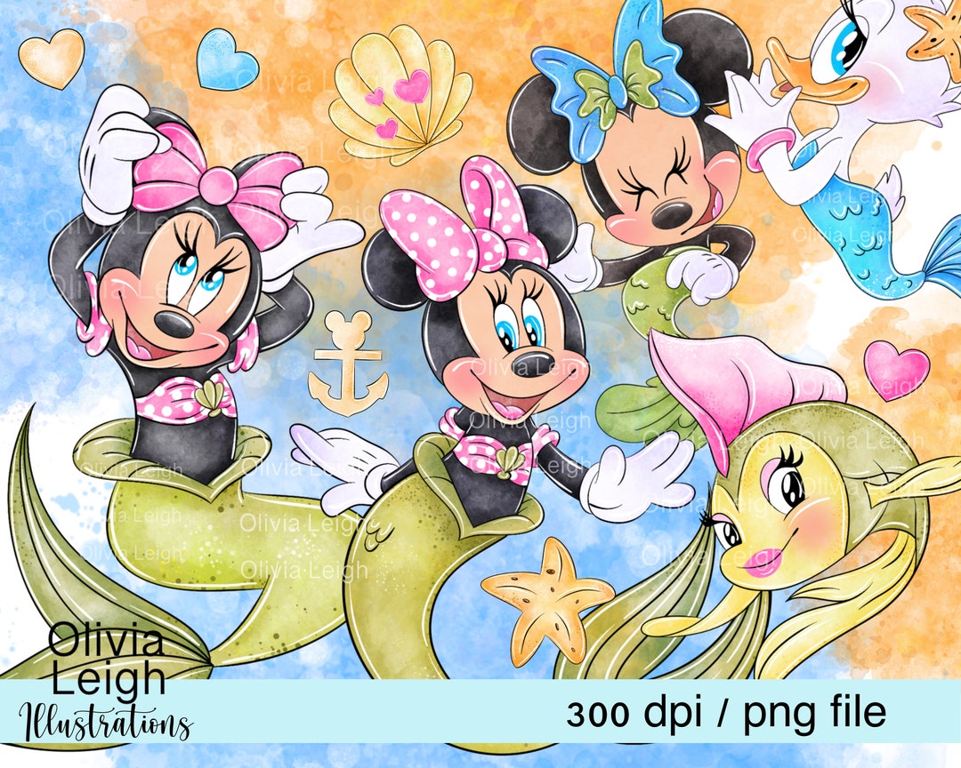 Minnie Mouse Mermaid Beach Cute Clipart Set PNG Files DIGITAL DOWNLOAD ...