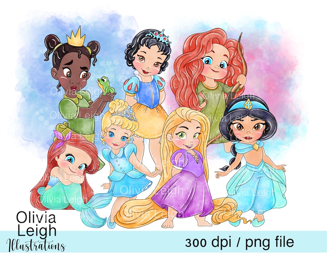 Set of Baby Toddler Princesses Cinderella, Ariel, Tiana, Jasmine, Brave ...